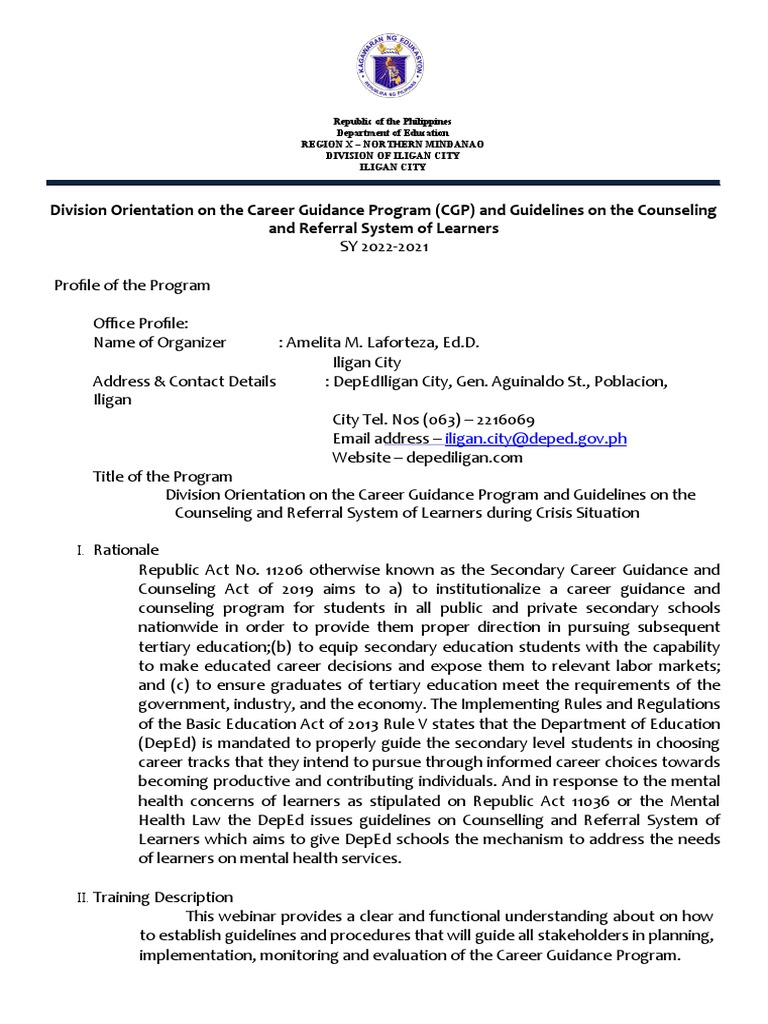 Career Guidance Program Orientation | PDF | Teachers | Curriculum