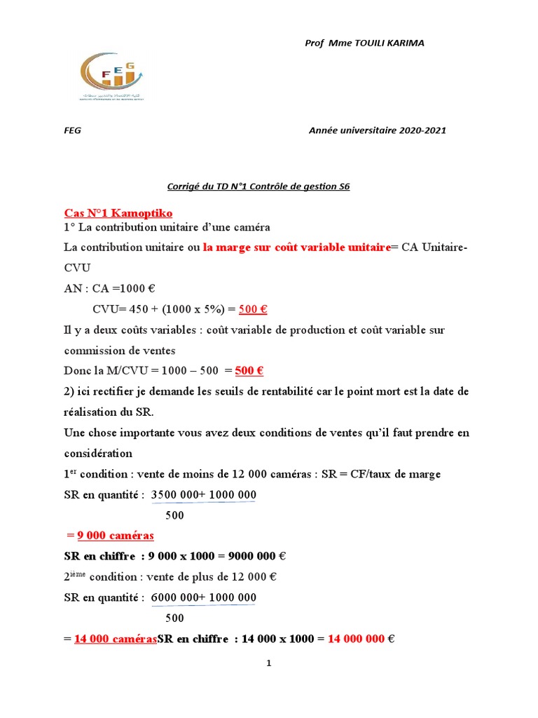 Seuil de rentabilité et marge unitaire | PDF