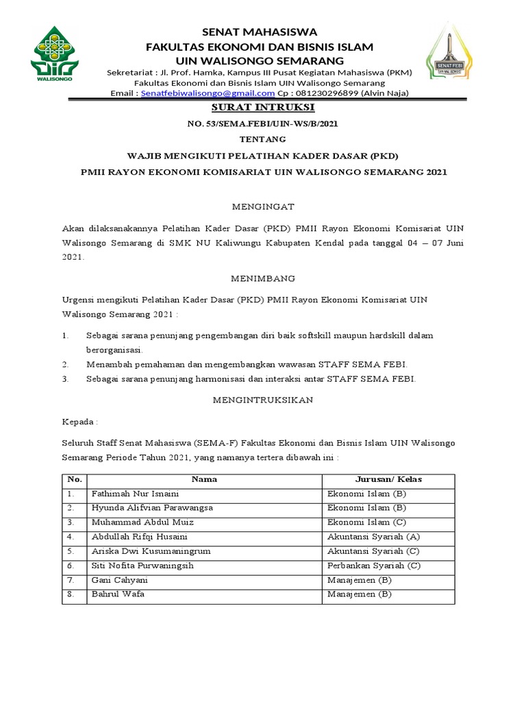 Instruksi PKD PMII UIN Walisongo 2021 | PDF | Karier & Perkembangan