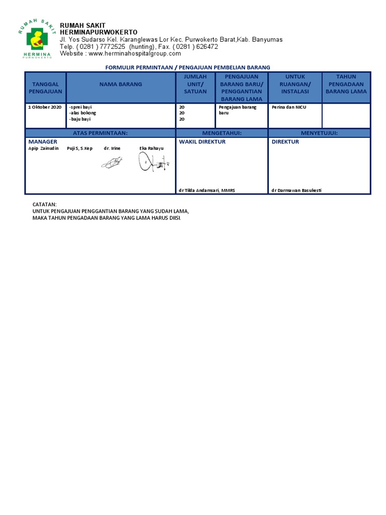 Template Bon Biru Dan Memo Pengajuan Barang | PDF