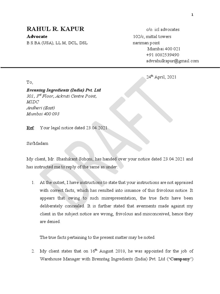 Reply To Notice | PDF | Employment | Justice