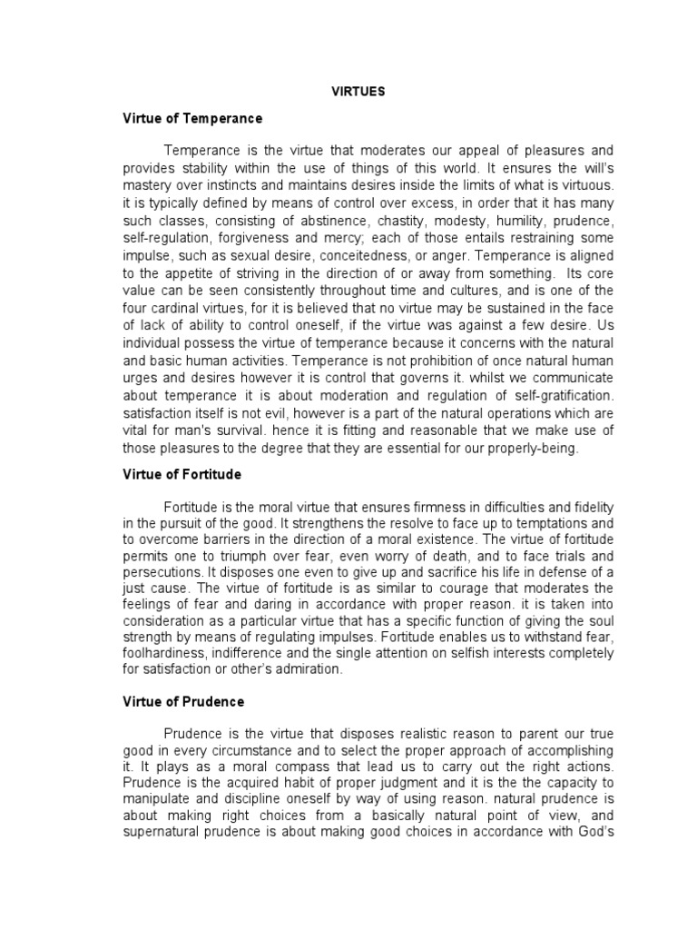 Virtue of Temperance: Virtues | PDF | Prudence | Courage