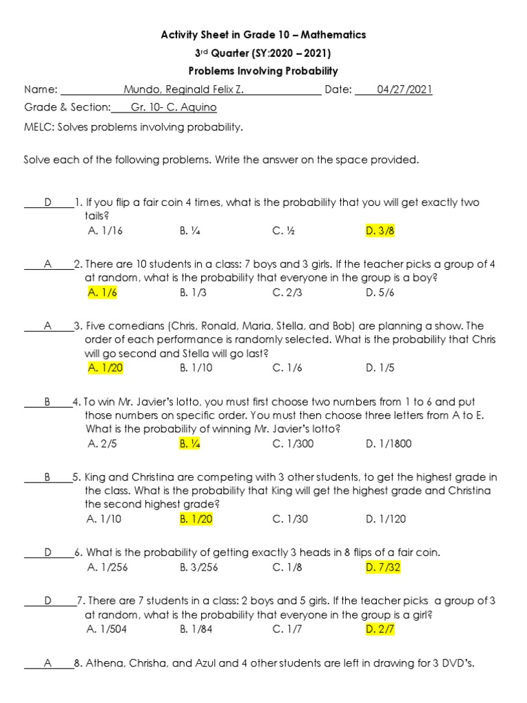Activity Sheet in Grade 10 - Mathematics 3 Quarter (SY:2020 - 2021 ...