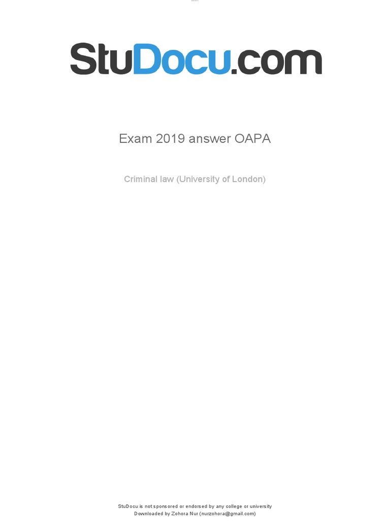 Exam 2019 Answer OAPA: Criminal Law (University of London) | PDF | Mens Rea | Intention ...