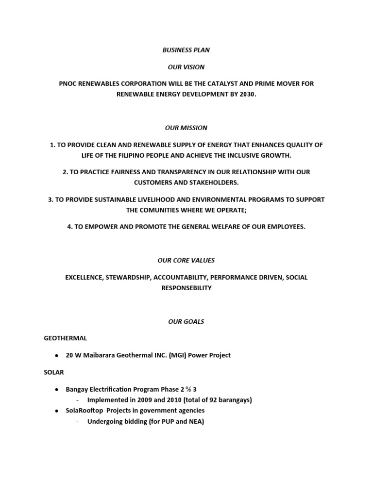 Example of Mission, Vission, Goals, Core Values | PDF