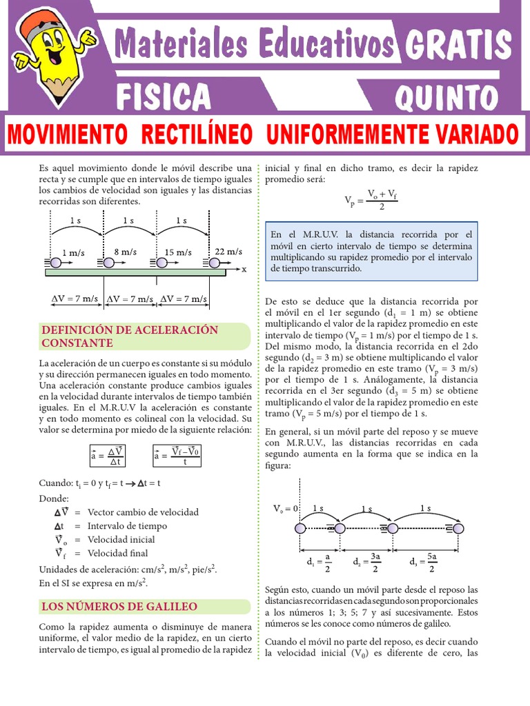Movimiento Rectilíneo Uniformemente Variado para Quinto Grado de Secundaria | PDF