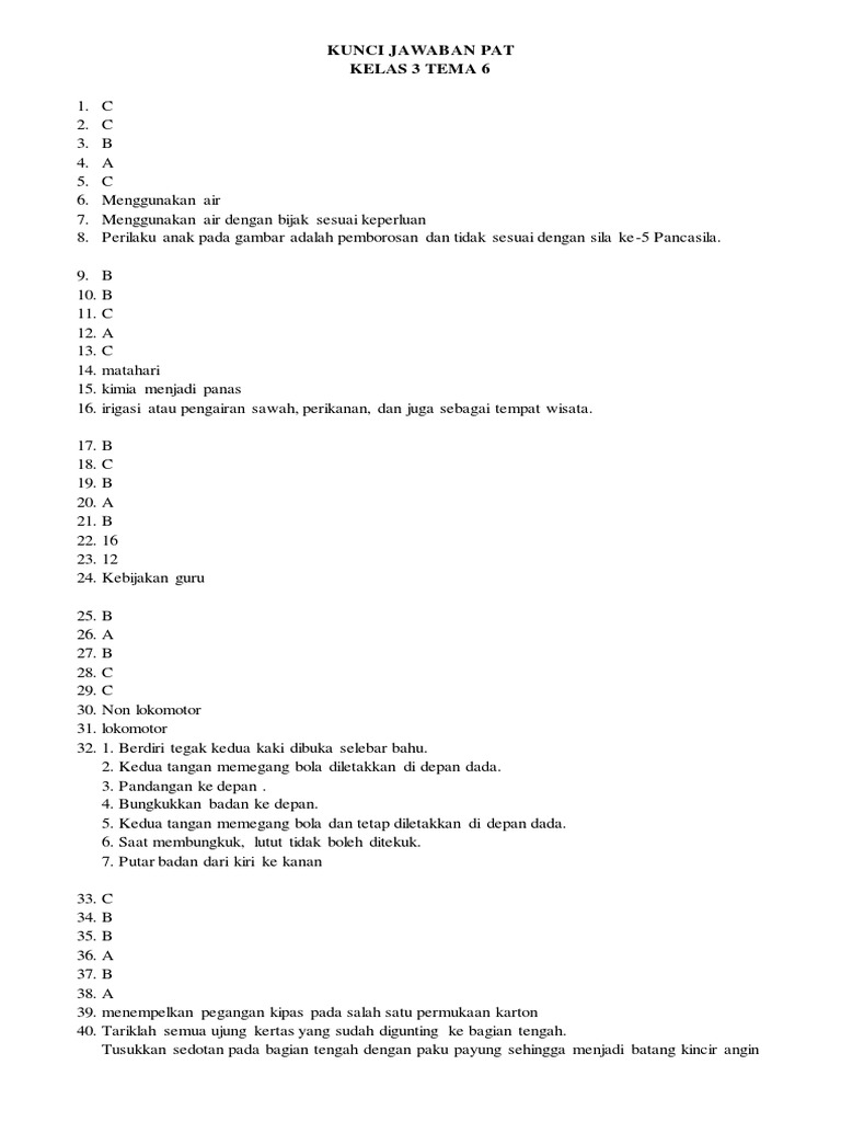 Kunci Jawaban Pas Kelas 3 Tema 6 | PDF