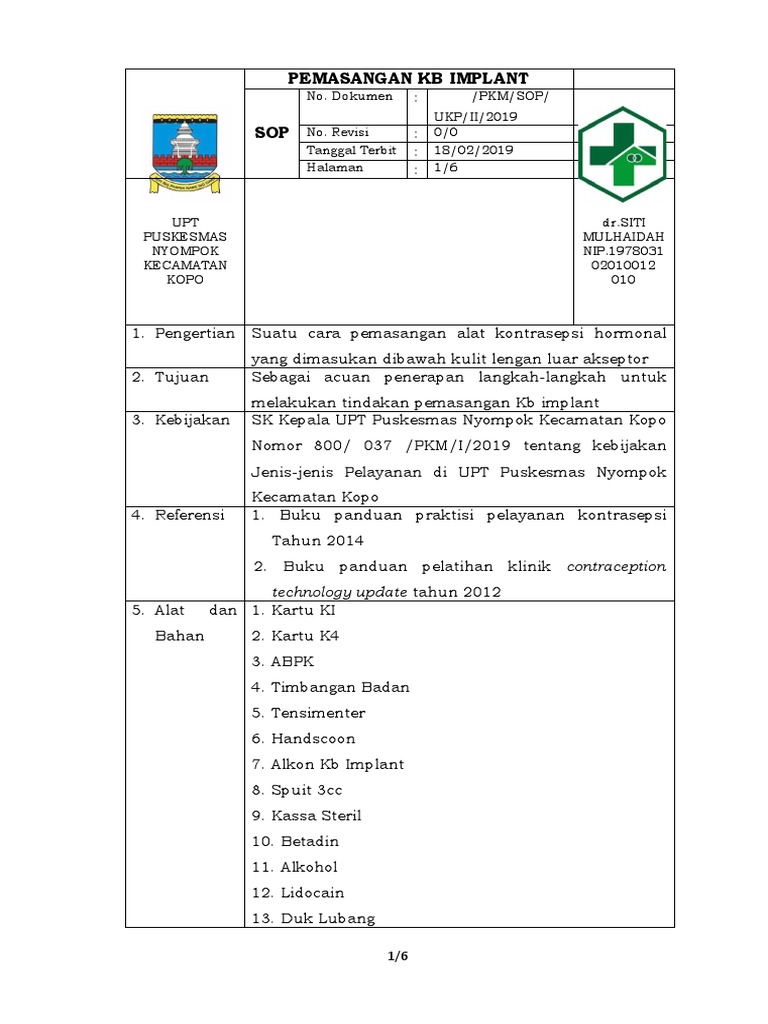 Sop Pemasangan KB Implant | PDF