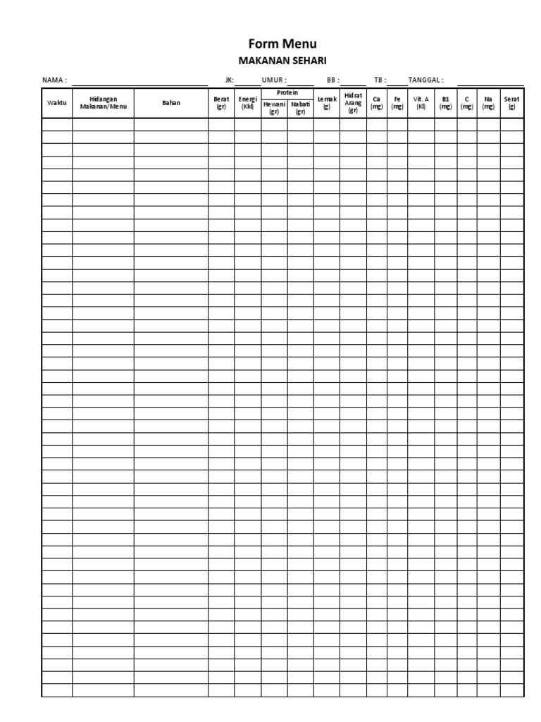 Formulir Menu Makanan Sehari-hari | PDF | Kesehatan Holistik