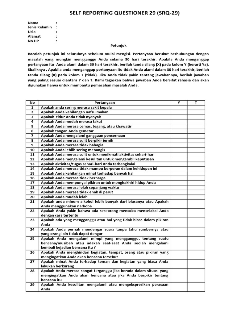 Instrumen SRQ 29 | PDF