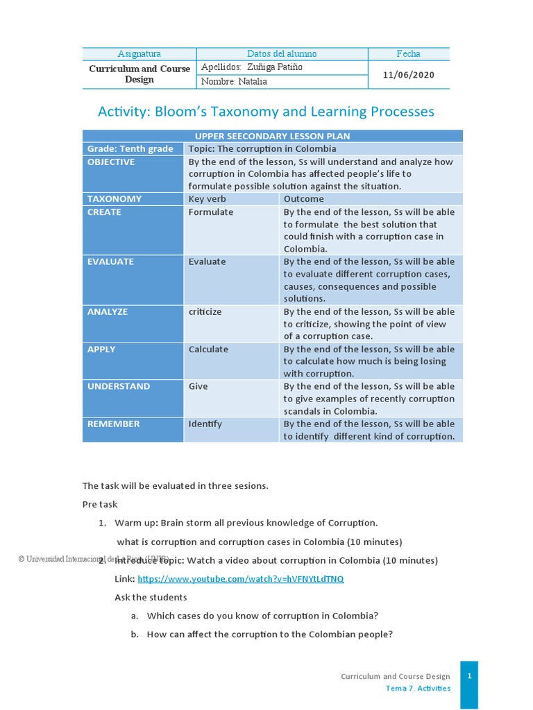 Activity: Bloom's Taxonomy and Learning Processes: Upper Seecondary ...