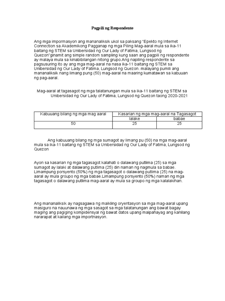 Pagpili NG Respondente | PDF