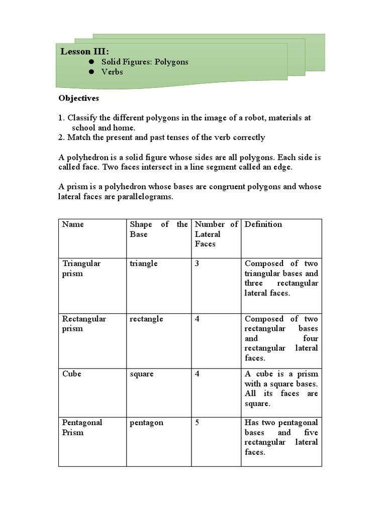 Lesson 3 Verbs | PDF | Rectangle | Shape