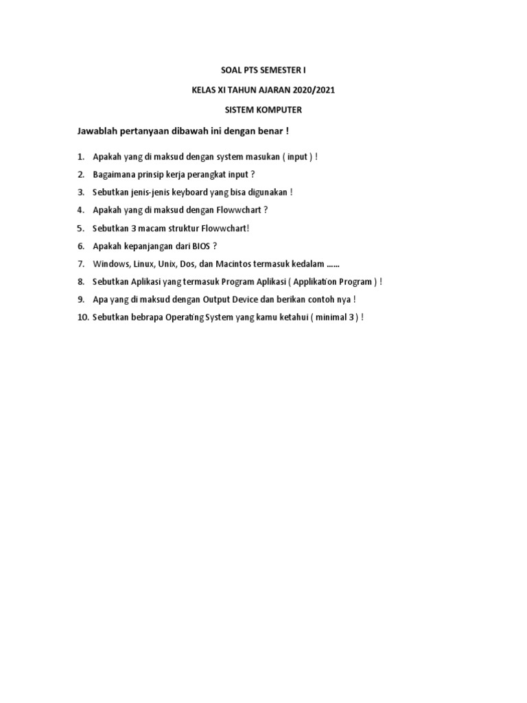 Soal Pts Semester I Siskom | PDF