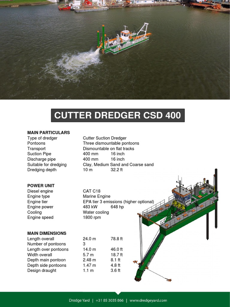 Cutter Dredger CSD 400: Main Particulars | PDF | Dredging | Pump