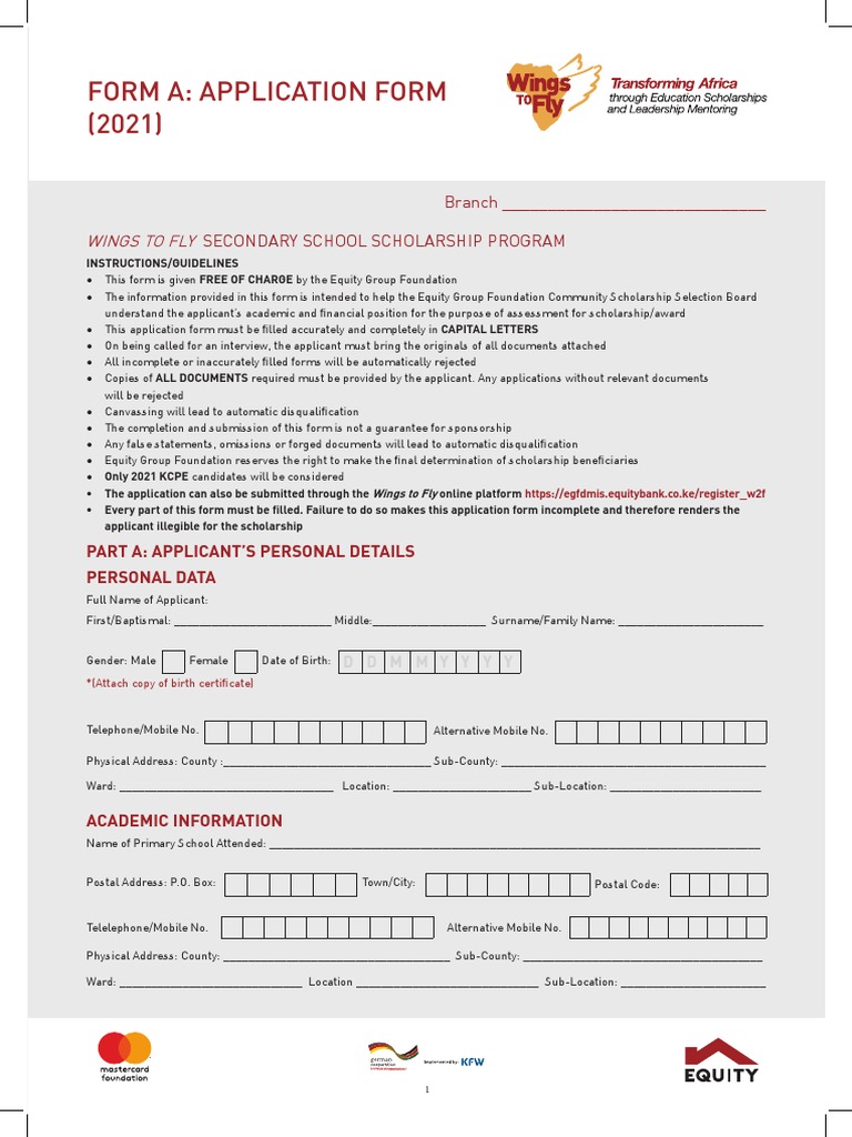 Equity Wings To Fly - Application Form 2021 | PDF | Parent | Relationships