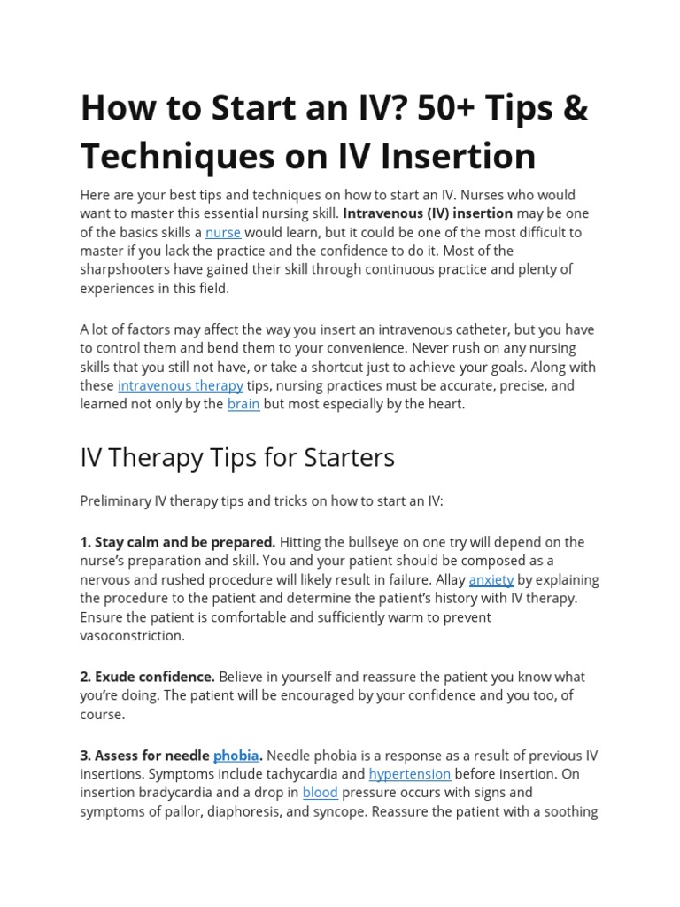 How To Start An IV | PDF | Intravenous Therapy | Clinical Medicine