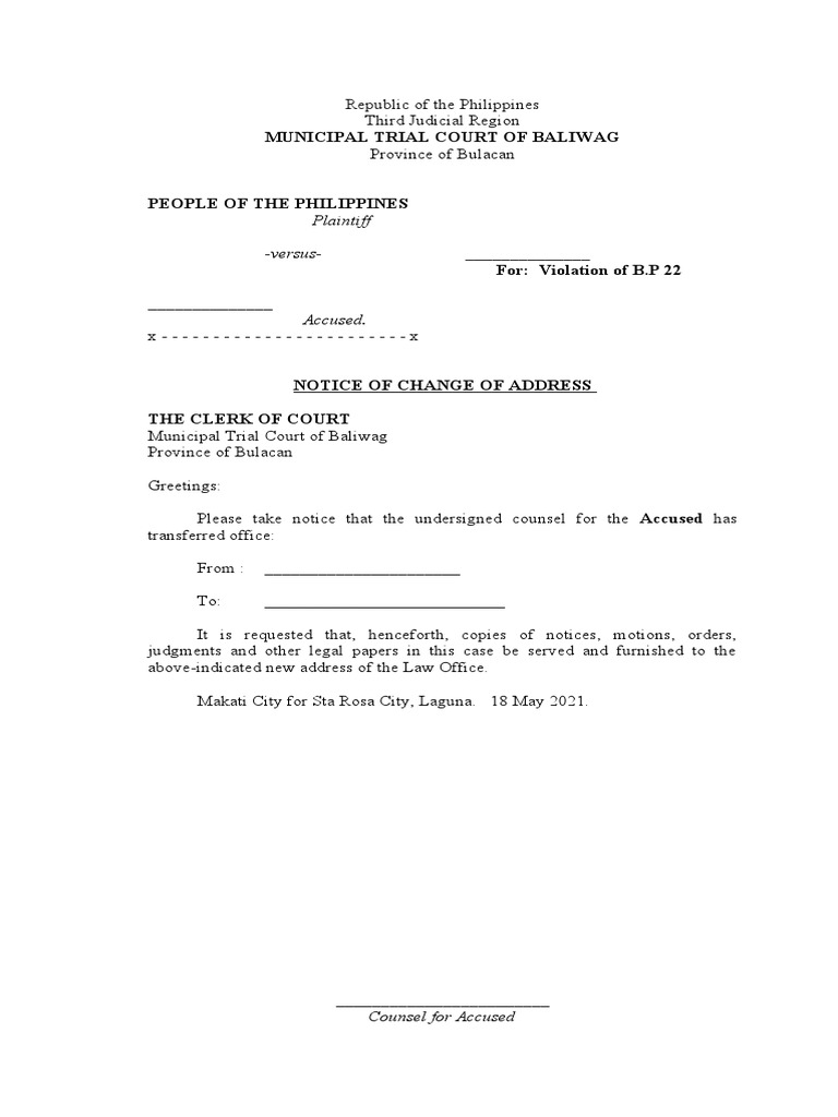 Notice of Change Address | PDF