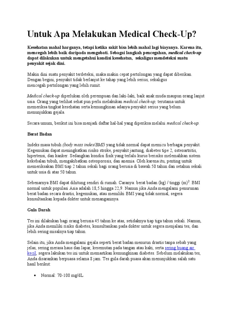Medical Check Up Pdf