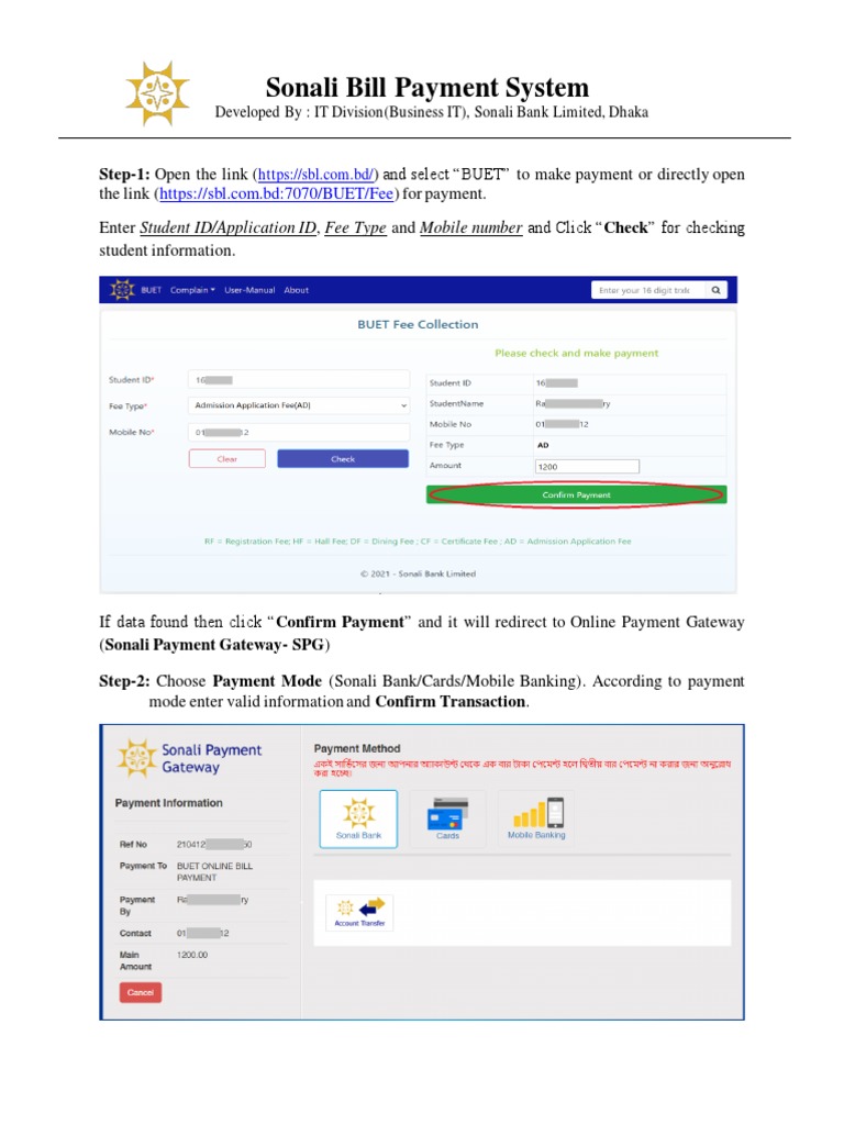 Sonali Bill Payment System: Step-1: Open The Link ( | PDF