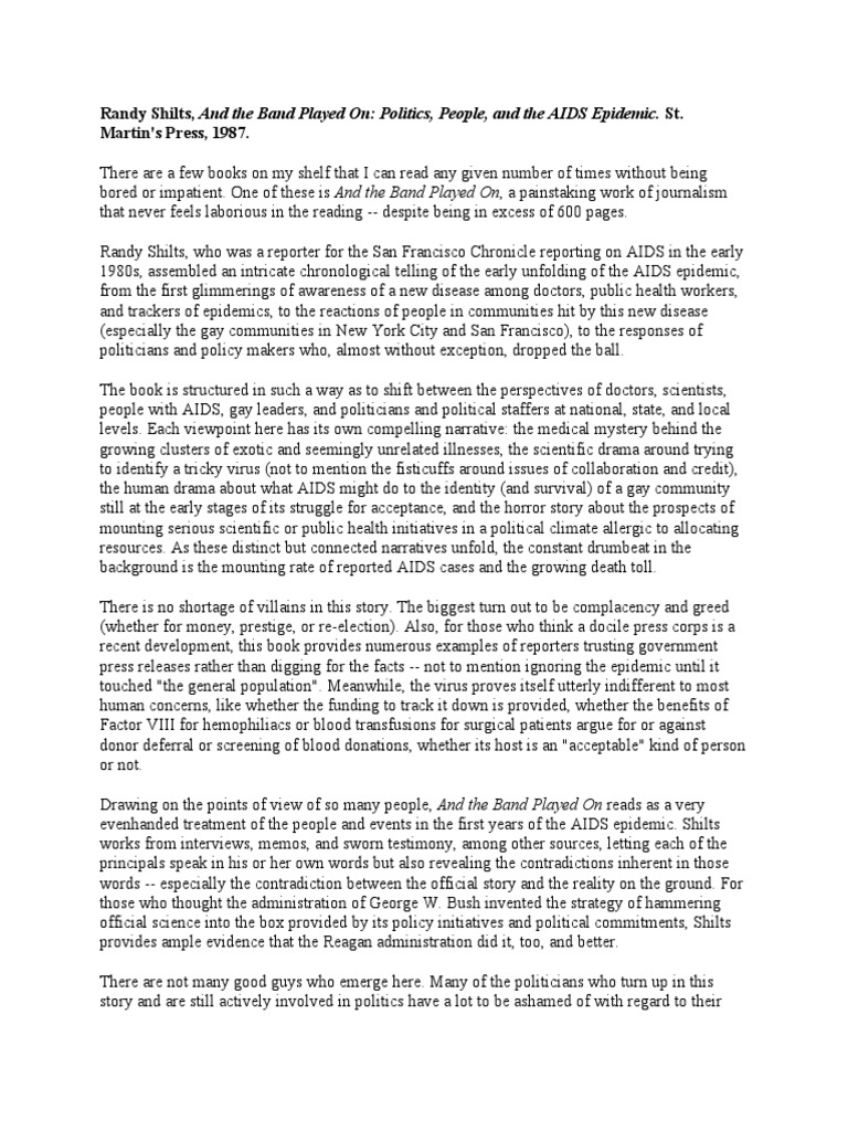 Randy Shilts, and The Band Played On: Politics, People, and The AIDS ...