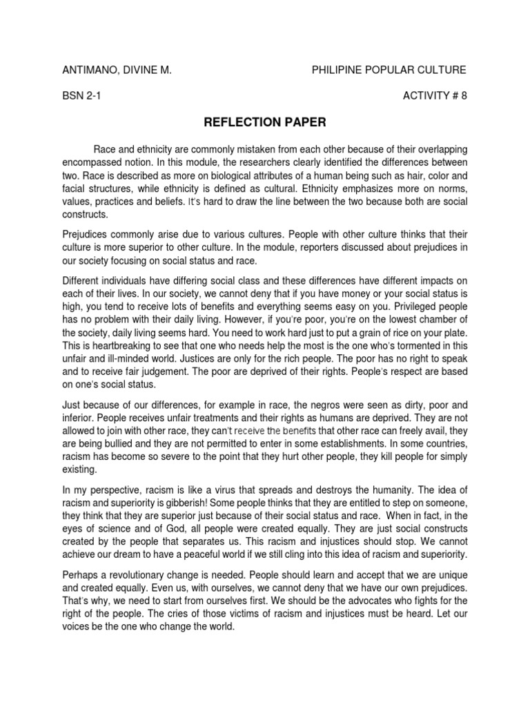 Racism and Prejudices Reflection | PDF | Race (Human Categorization ...