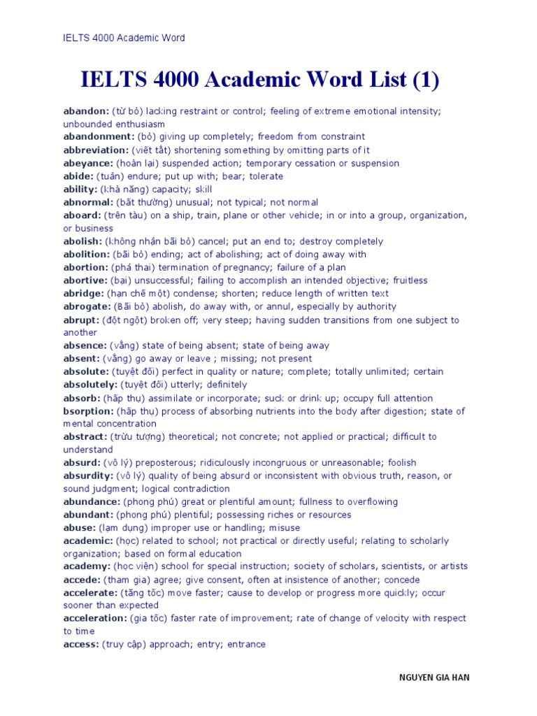 IELTS 4000 Academic Word List Guide | PDF