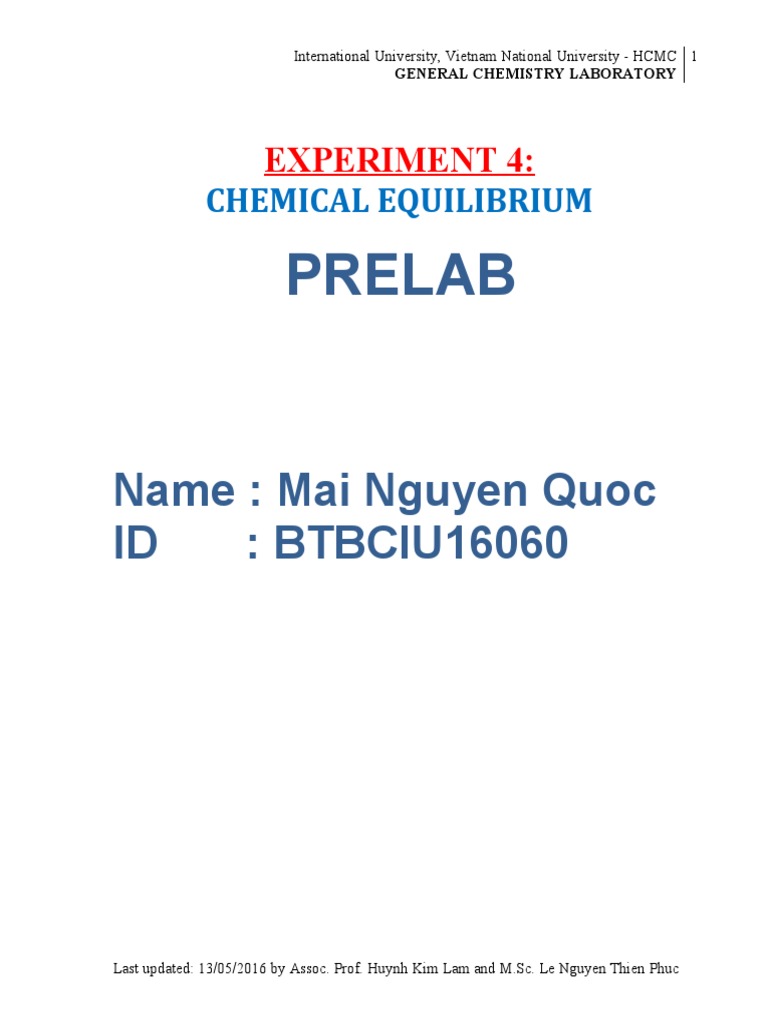 PRELAB Expt.-4 Chemical-Equilibrium MSC - LNTPhuc-13.5.2016 | PDF ...