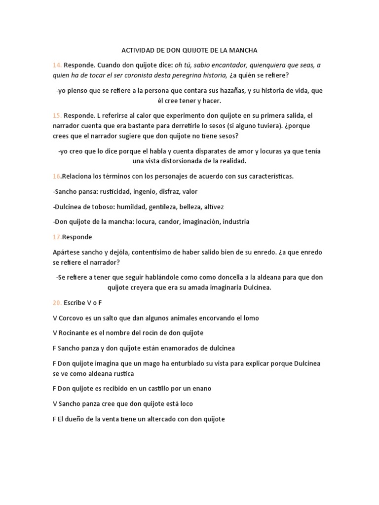 Actividad de Don Quijote de La Mancha | PDF