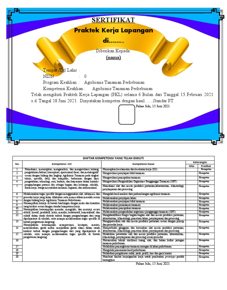 Sertifikat PKL Atp | PDF
