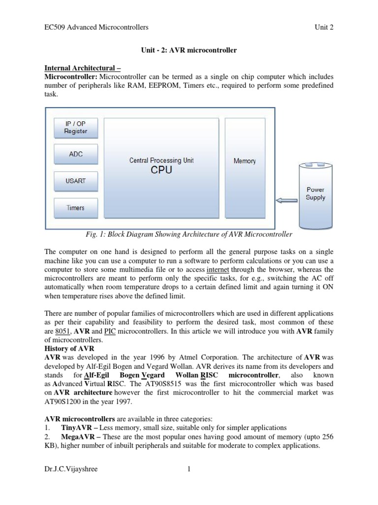 Fig. 1: Block Diagram Showing Architecture of AVR Microcontroller | PDF ...