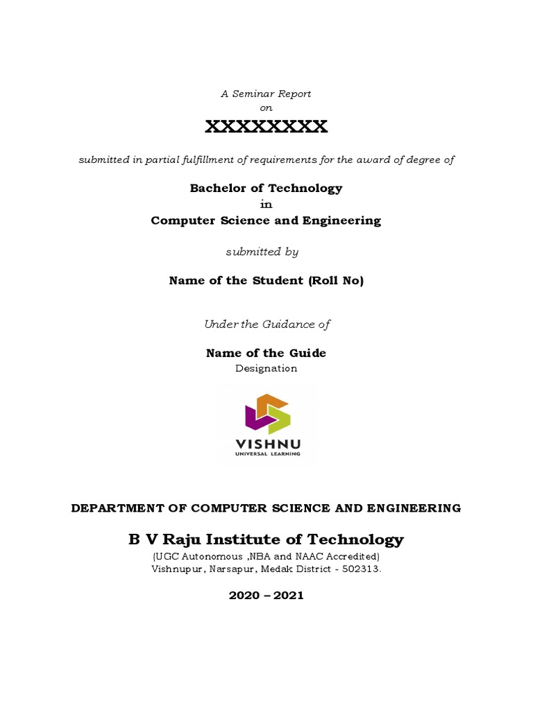 FRONT PAGES of Technical Seminar Document | PDF | Academic Degree ...