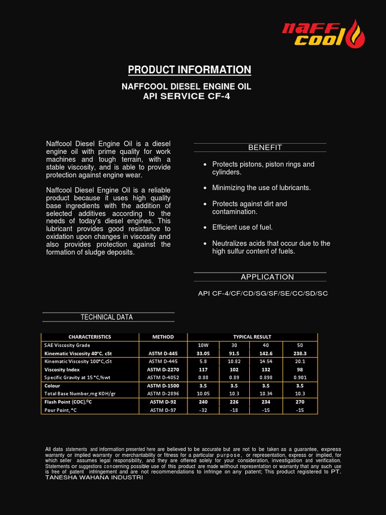 Product Information: Naffcool Diesel Engine Oil Api Service Cf-4 | PDF ...