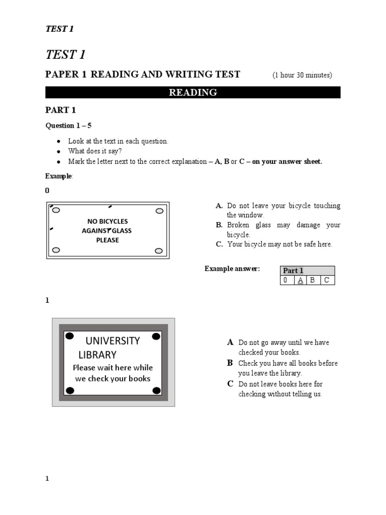 TEST 1 Reading and Writing Test | PDF | College | Camping