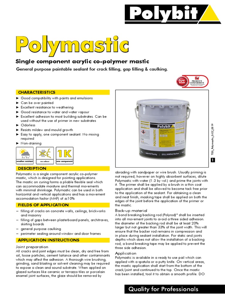 Polymastic: Single Component Acrylic Co-Polymer Mastic | PDF | Paint ...