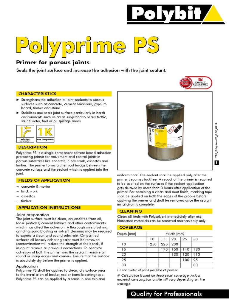 Polyprime PS: Primer For Porous Joints | PDF | Concrete | Materials