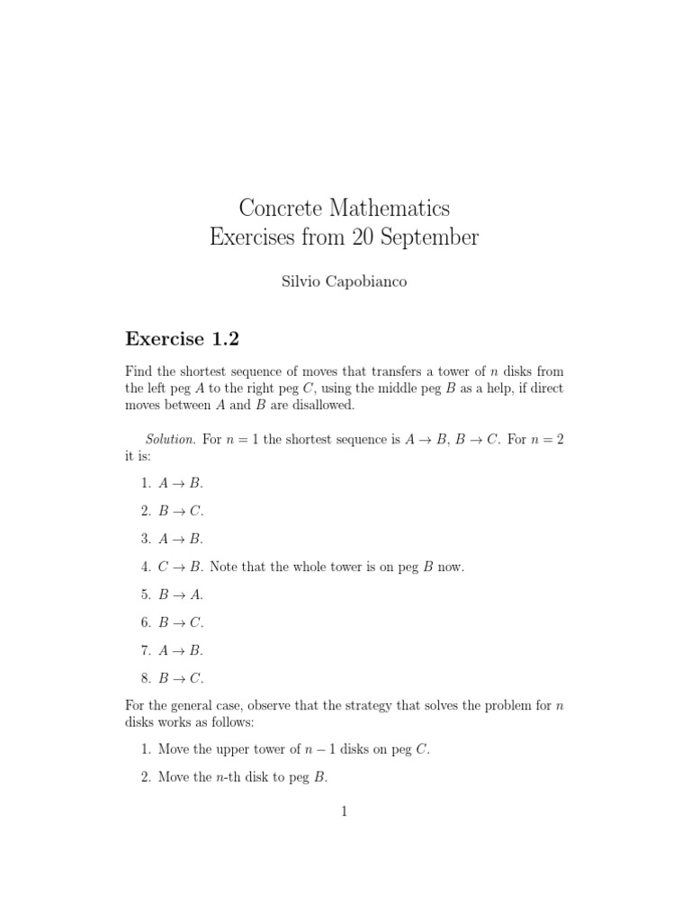 Concrete Mathematics Exercises From 20 September: Exercise 1.2 | PDF ...