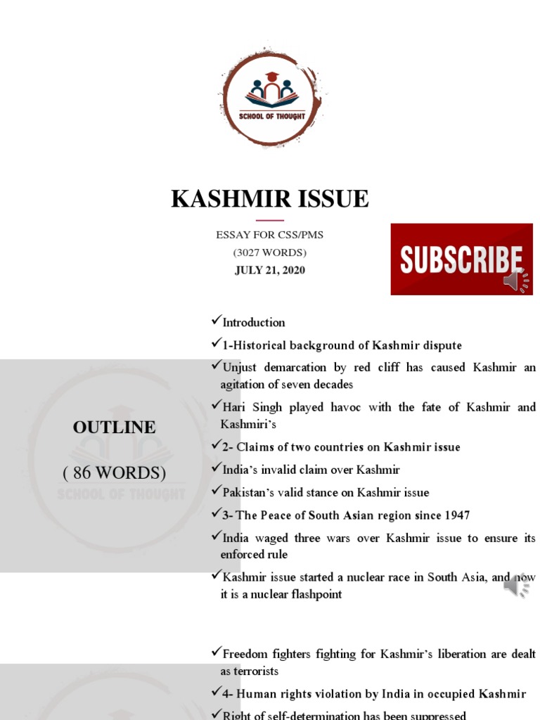 Kashmir Issue: Essay For Css/Pms (3027 WORDS) | PDF | Kashmir ...