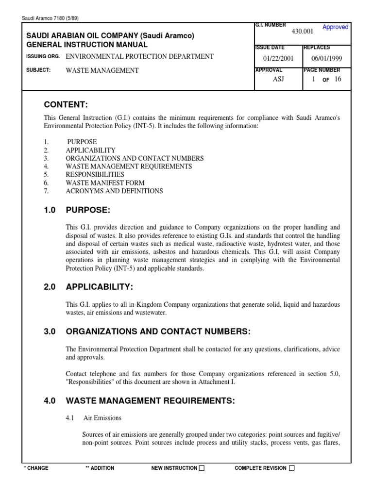 Content:: Saudi Arabian Oil Company (Saudi Aramco) General Instruction ...