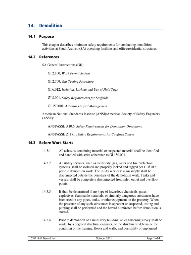 Part II - 14 Demolition | PDF | Demolition | Safety