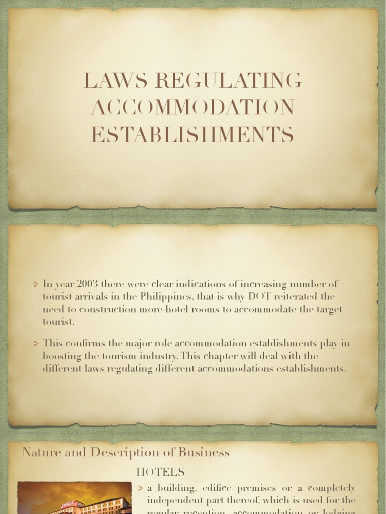Leg Tour - Laws Regulating Accomodation Establishments PDF | Download Free PDF | Hotel | Hotel ...
