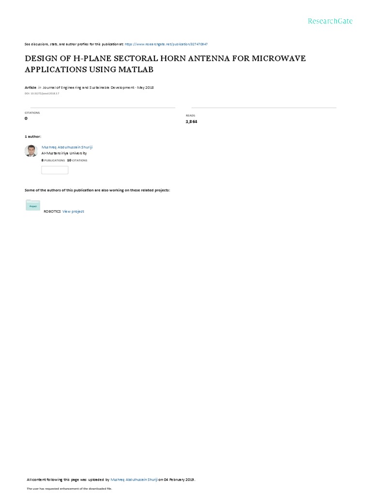 Design H-Plane Sectoral Horn Antenna MATLAB | PDF | Microwave | Antenna ...