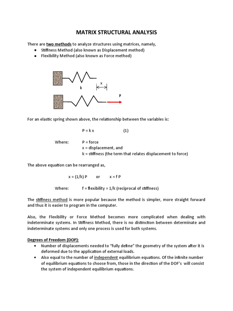 Matrix Structural Analysis: Degrees of Freedom (DOF) | PDF | Stiffness ...