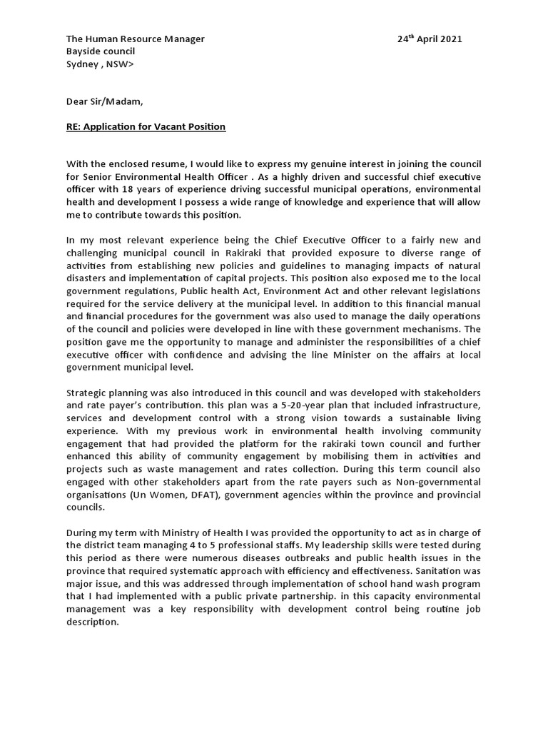 Cover Letter Bayside Council | PDF | Sustainability | Wash