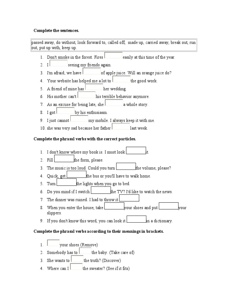 Phrasal Verbs Exercise | PDF | Grammar | Syntax