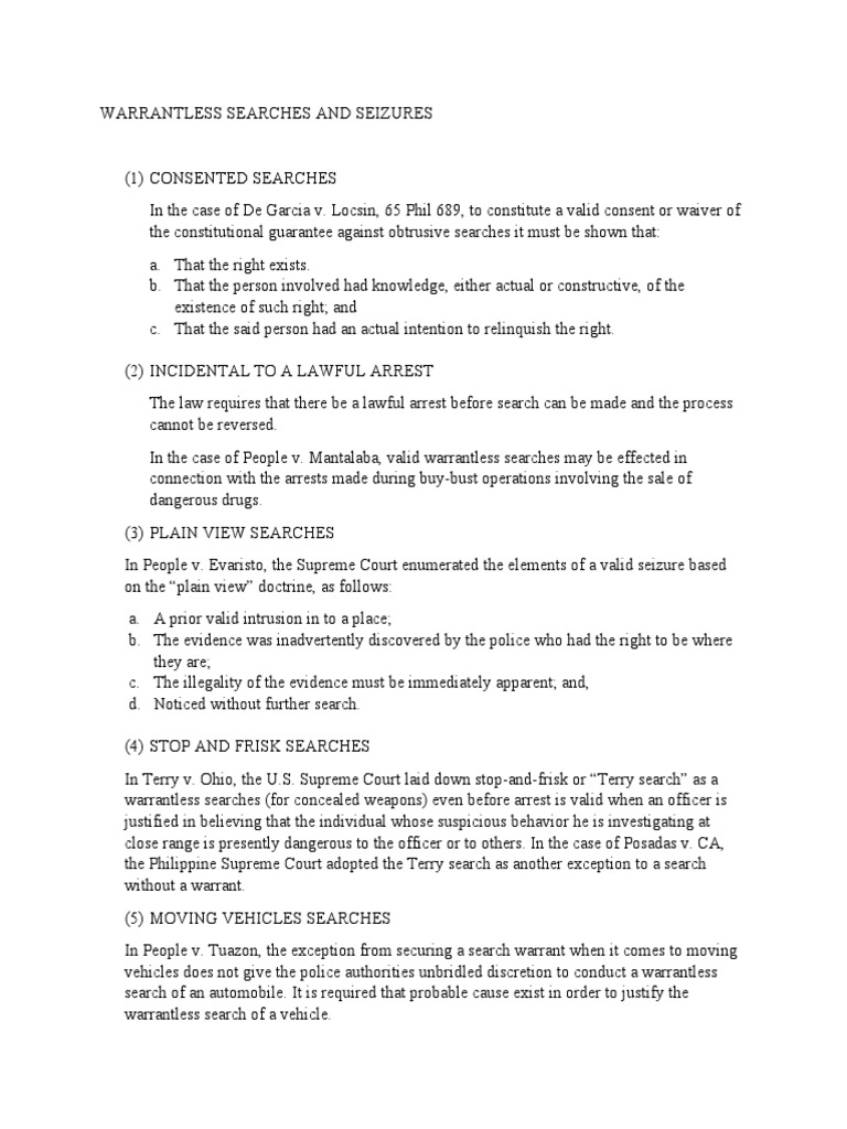 Types of Warrantless Searches Explained | PDF | Fourth Amendment To The ...