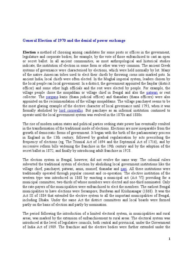 1970 Pakistan General Election Results | PDF | Elections | Voting