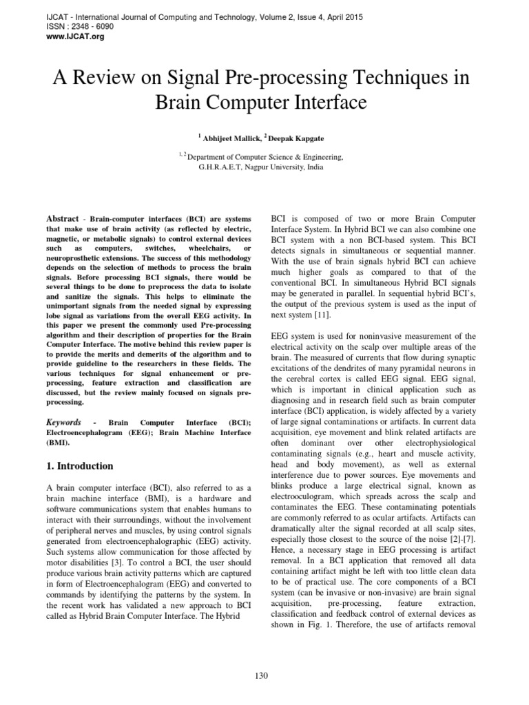 A Review On Signal Pre-Processing Techniques in Brain Computer Interface | PDF | Principal ...