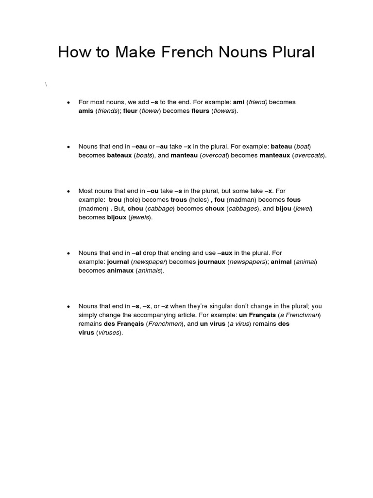 How To Make French Nouns Plural | PDF