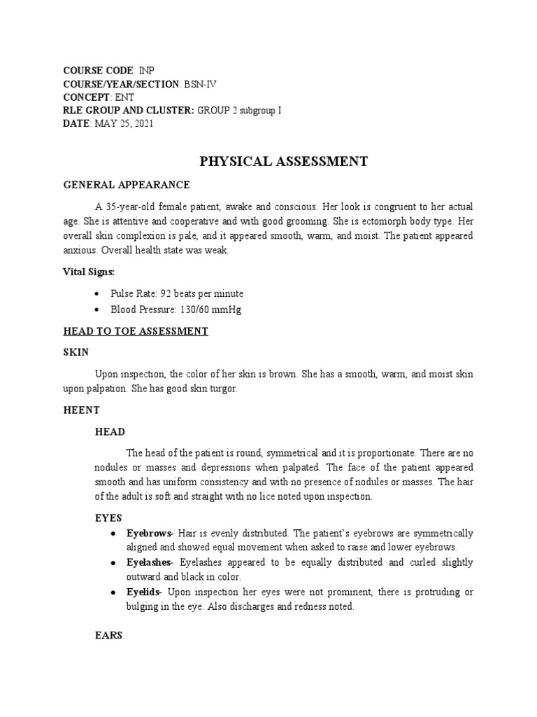 Physical Assessment: General Appearance | PDF | Thorax | Neck